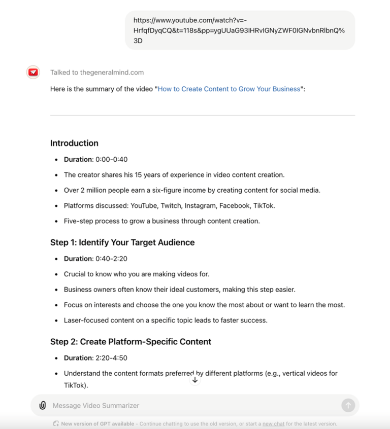 Kann ChatGPT YouTube-Videos zusammenfassen?